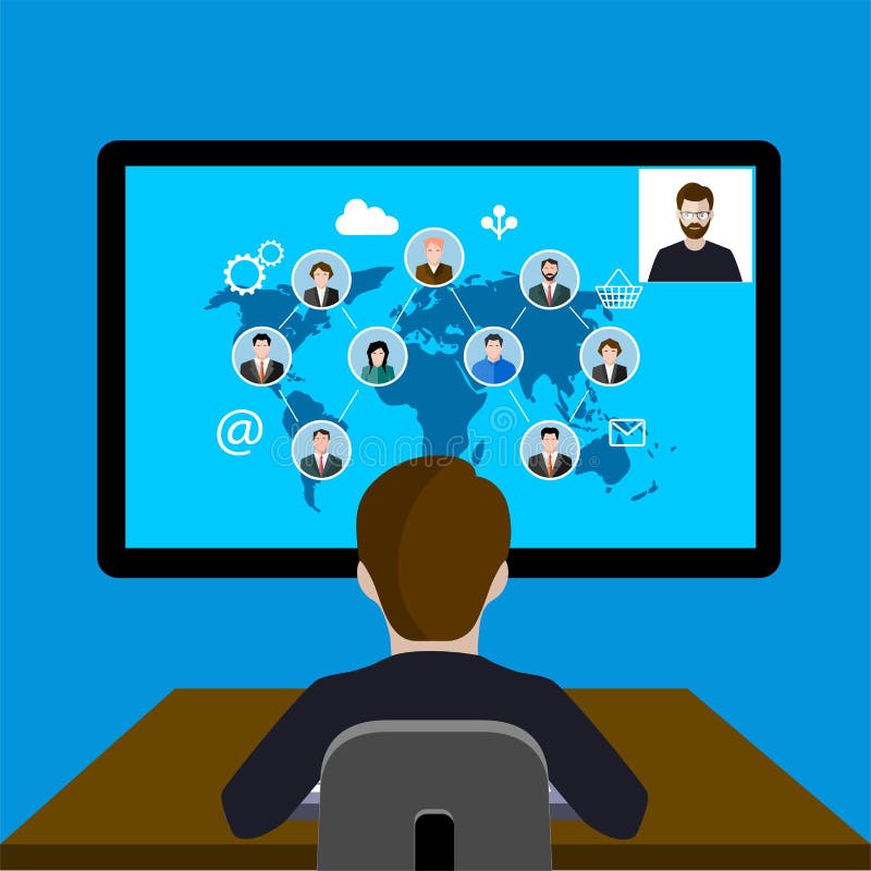 Remote Work is in a Network Stock Vector - Illustration of person ...