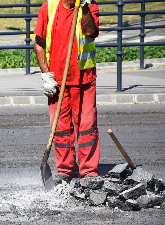 Man is Working at the Road Construction Stock Image - Image of ...