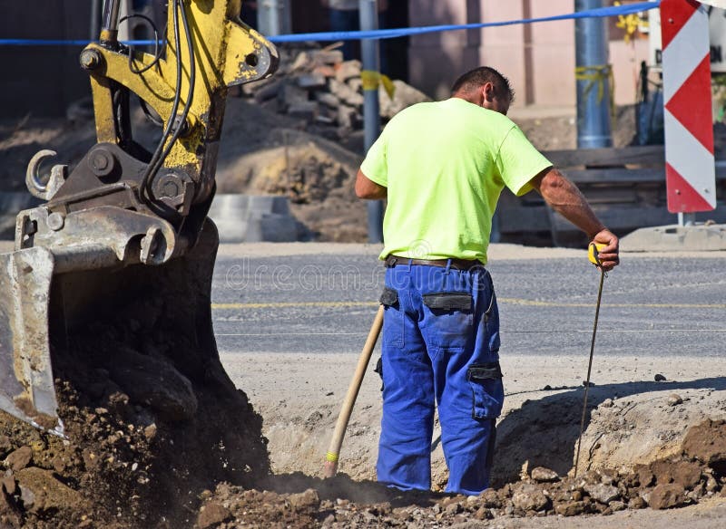 Man is Working at the Road Construction Stock Photo - Image of adult ...