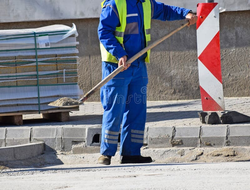 Man is Working at the Road Construction Stock Photo - Image of adult ...