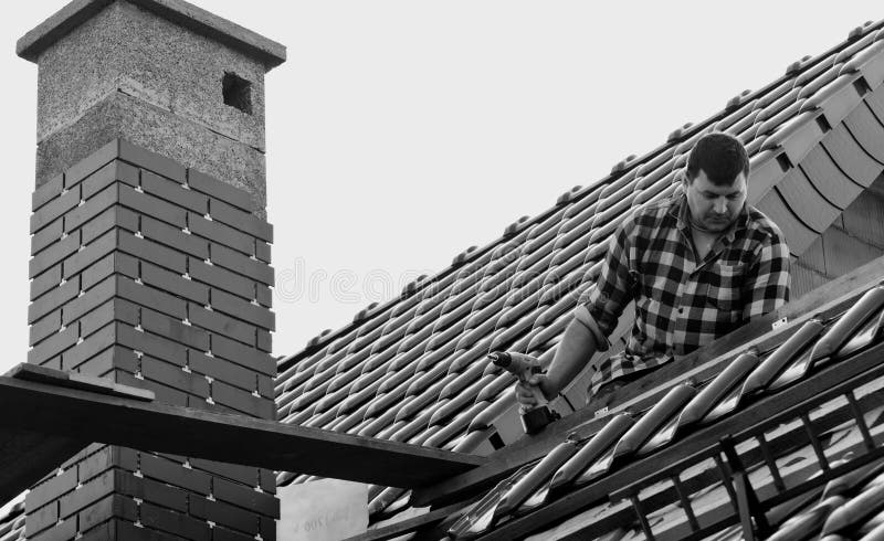 Man working on roof stock image. Image of laborer, outdoors - 16263895