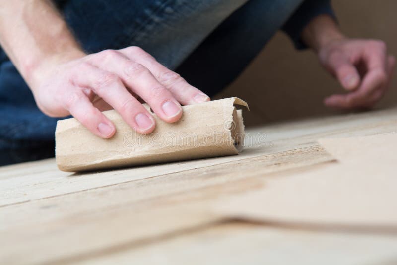Carpenter Working with Sand Paper Stock Image - Image of construction ...