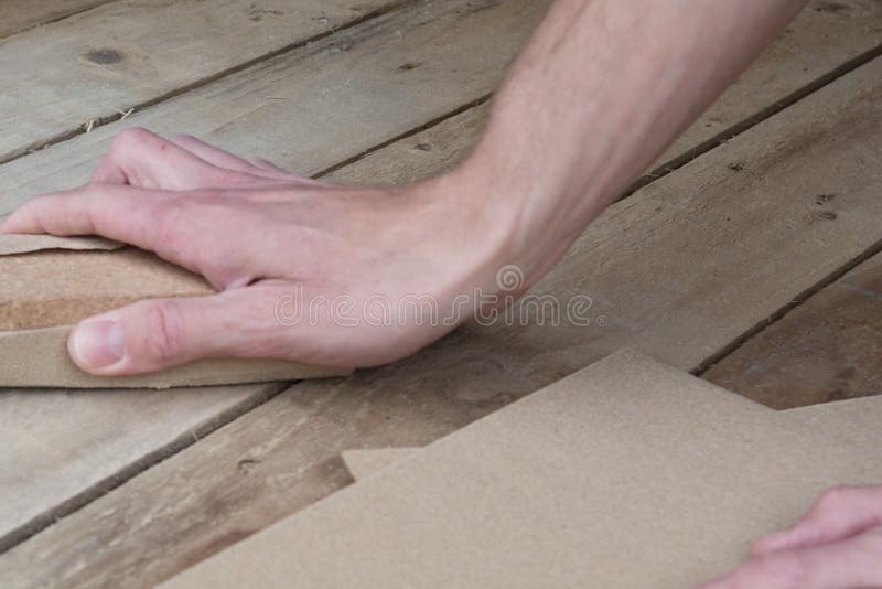 Carpenter Working with Sand Paper Stock Image - Image of boards, person ...