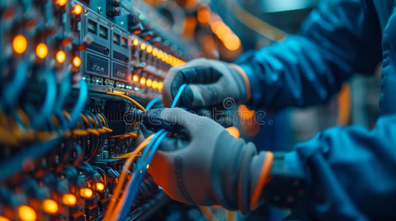 A Man Working on a Server in a Busy Server Room Stock Image - Image of ...