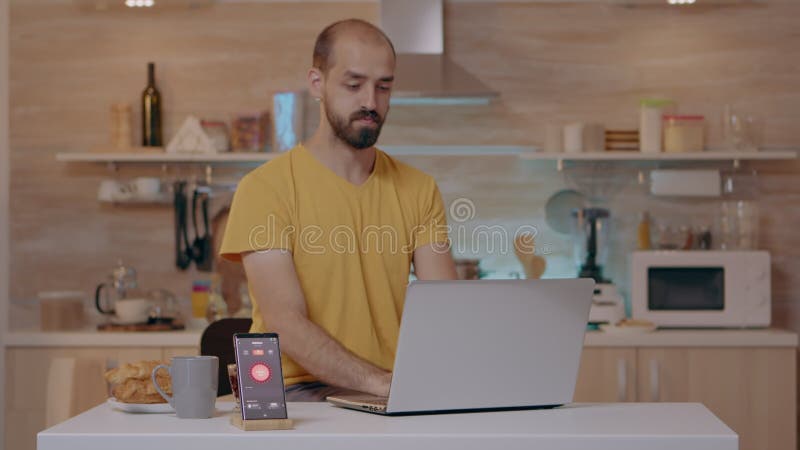 Man Working from Smart House with Automation Lighting System Stock ...