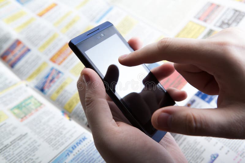 Man Working on a Smartphone in Office Stock Photo - Image of push ...