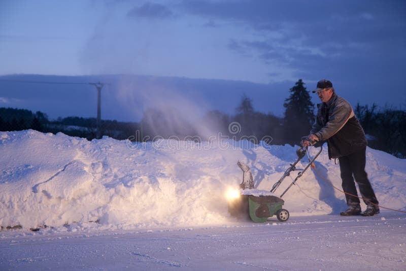Snow Plough Clearing Road in Winter Storm Blizzard Stock Image - Image ...