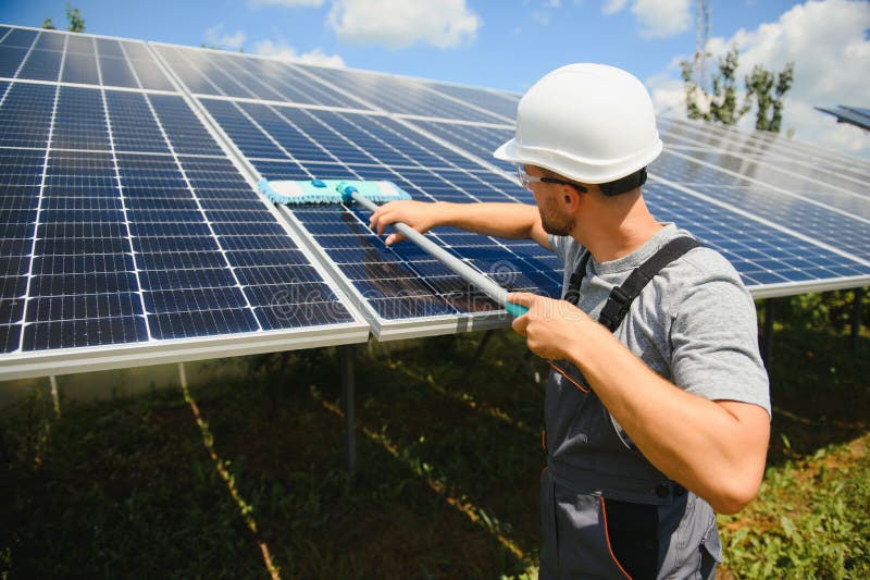 A Man Working at Solar Power Station. Stock Image - Image of technician ...