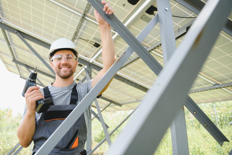 A Man Working at Solar Power Station. Stock Photo - Image of home ...