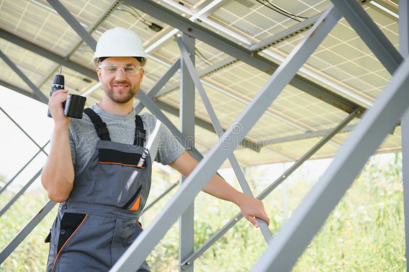A Man Working at Solar Power Station. Stock Image - Image of innovation ...