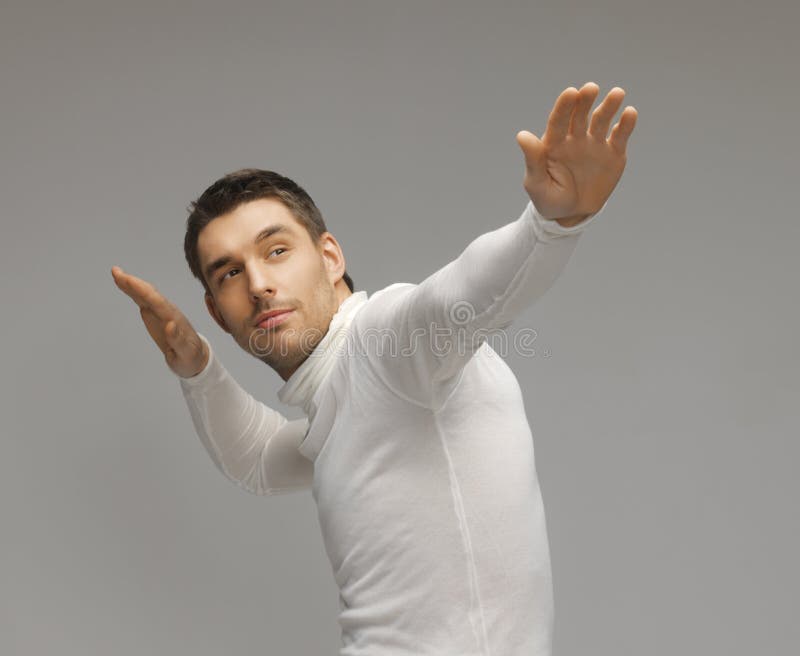 Man Working with Something Imaginary Stock Image - Image of cool ...