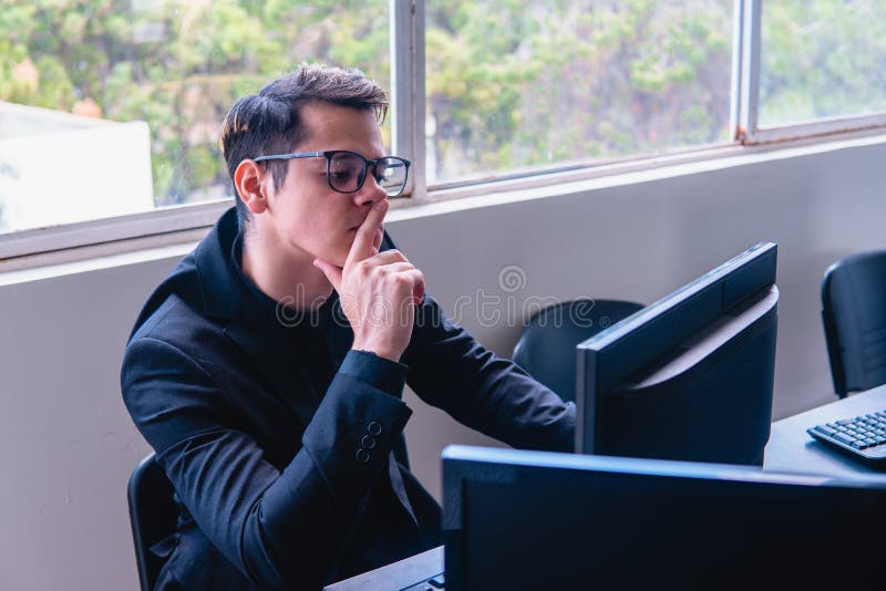 Man Working in a Space Full of Computers. Business Man Working on the ...