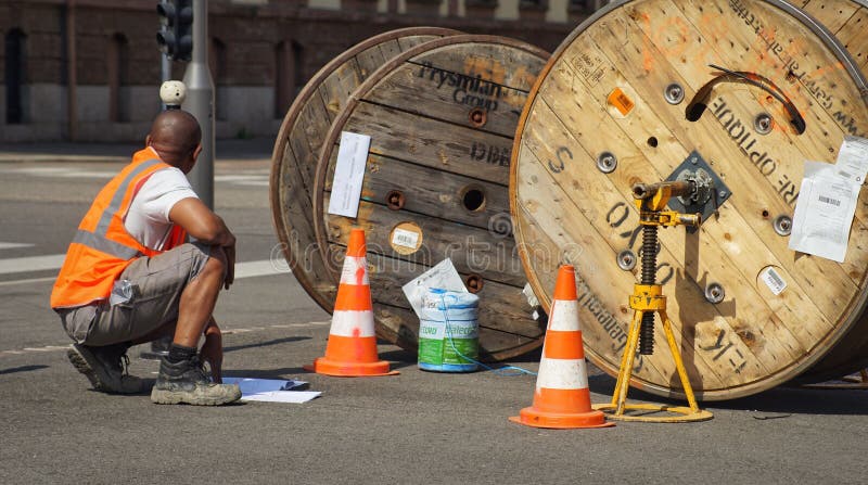 Man Working in the Street in France Editorial Stock Image - Image of ...