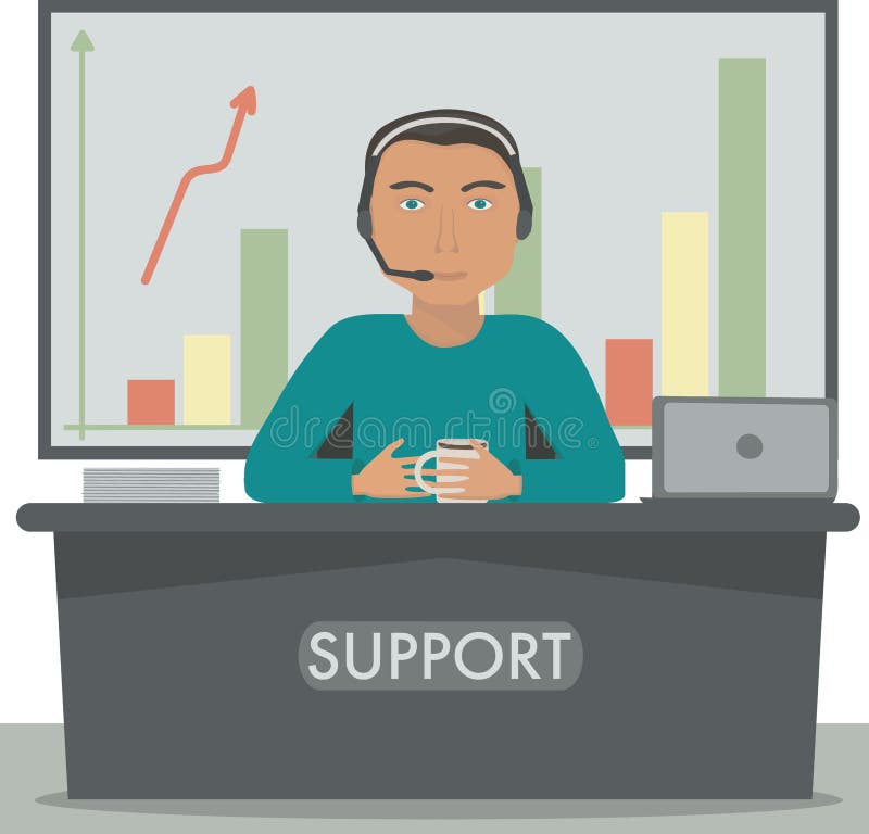 Man Working in Support, Call Center Manager, Secretary at the Reception ...