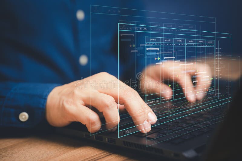 Man Working with Technology Computer in Business Analytics and Data ...