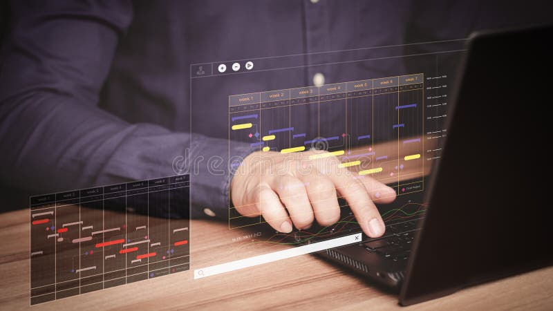 Man Working with Technology Computer in Business Analytics and Data Management System To Make ...