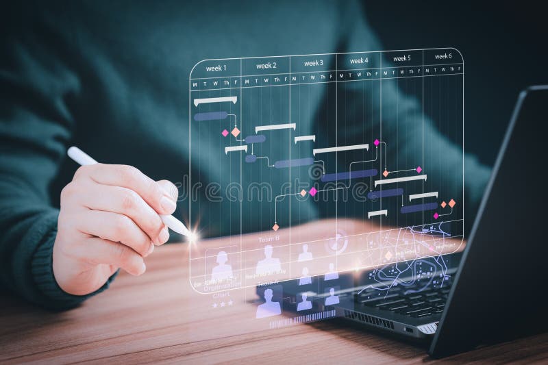 Man Working with Technology Computer in Business Analytics and Data Management System To Make ...