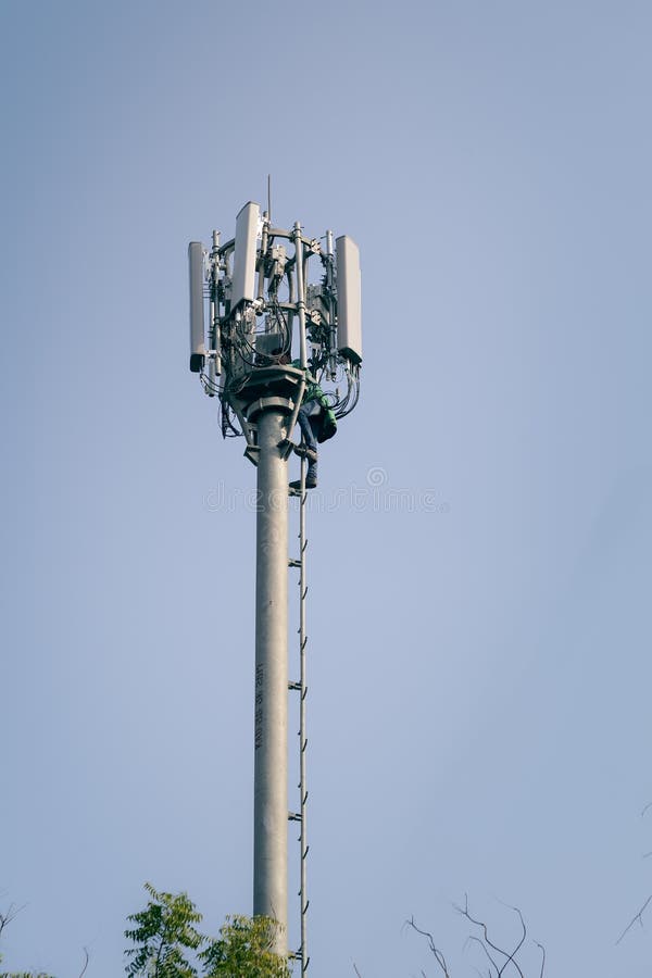 Man Working on Telecommunication Tower. Editorial Image - Image of ...