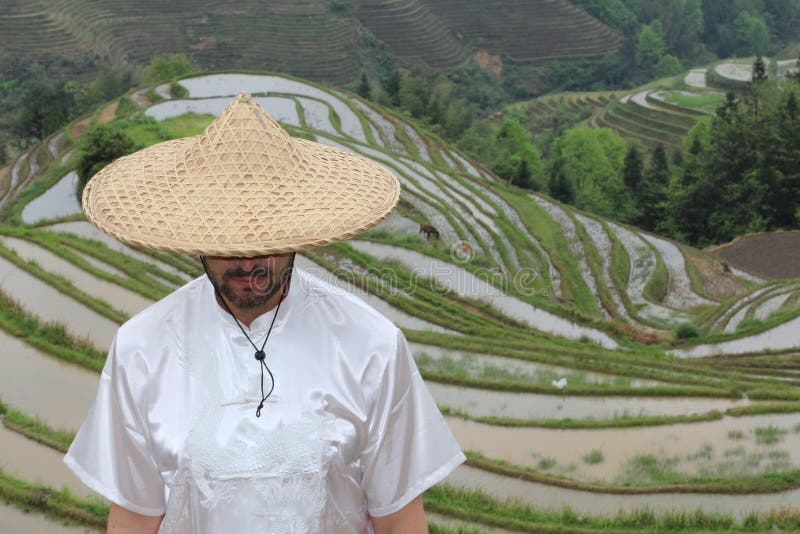 Man Working in Traditional Asian Rice Fields Stock Image - Image of ...