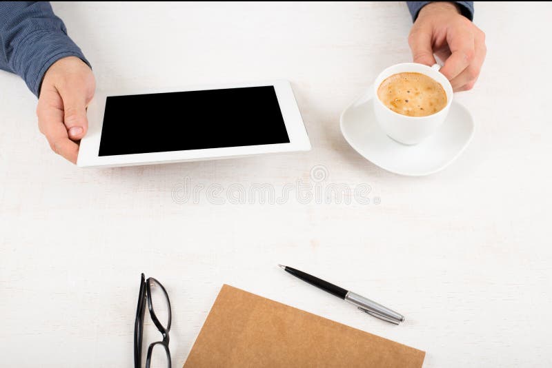 Man Working Using the Tablet Stock Photo - Image of desktop, design ...