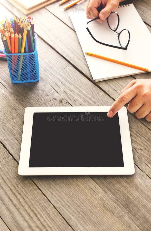 Man Working Using Tablet stock photo. Image of mockup - 74688476