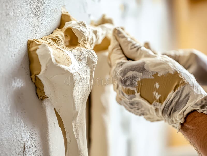 Man is Working on a Wall, Using a Trowel To Apply Plaster Stock ...