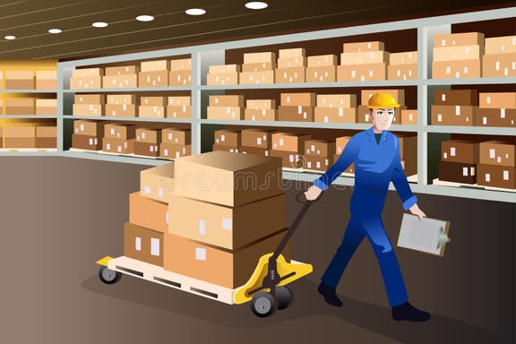 Man working in a warehouse stock vector. Illustration of boxes - 45067620