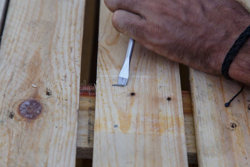 Man Working the Wood with a Screwdriver Stock Image - Image of ...