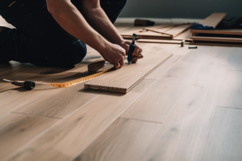 A Man is Working on a Wooden Floor. AI Generative Image. Stock ...