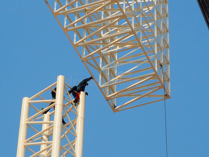 Man Working On The Working At Height On Construction Stock Photo ...