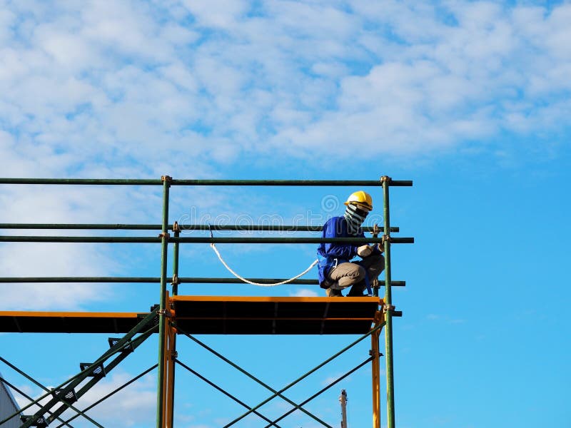 Man Working On The Working At Height On Construction Stock Image ...