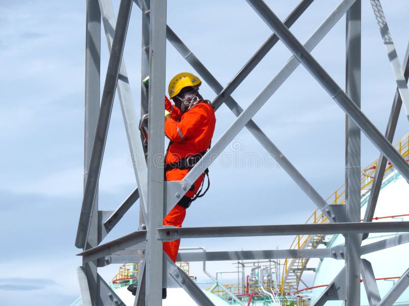 Man Working on the Working at Height. Stock Photo - Image of industry ...