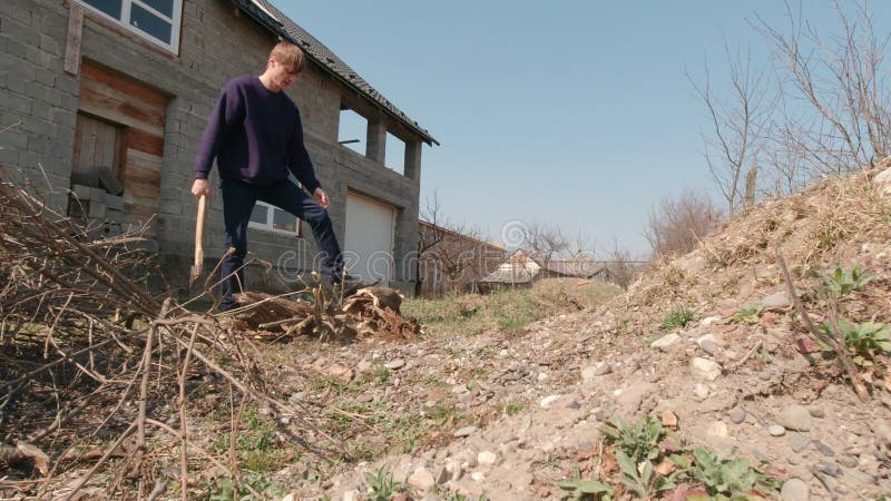Man Working in the Yard Slow Motion Stock Footage - Video of ...