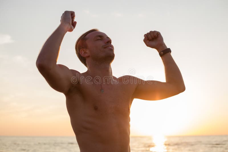 Man after Workout Standing in the Sunset Stock Image - Image of ...