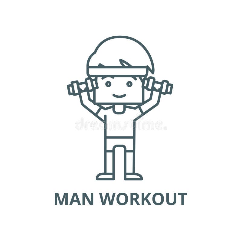 Man Workout with Weights, Hands Up Vector Line Icon, Linear Concept ...