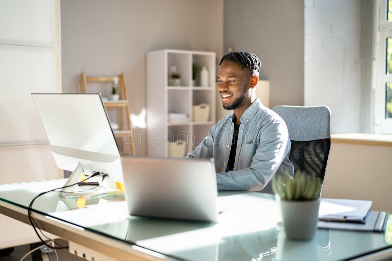 Man at Workplace. Manager Doing Business Communication Stock Photo ...