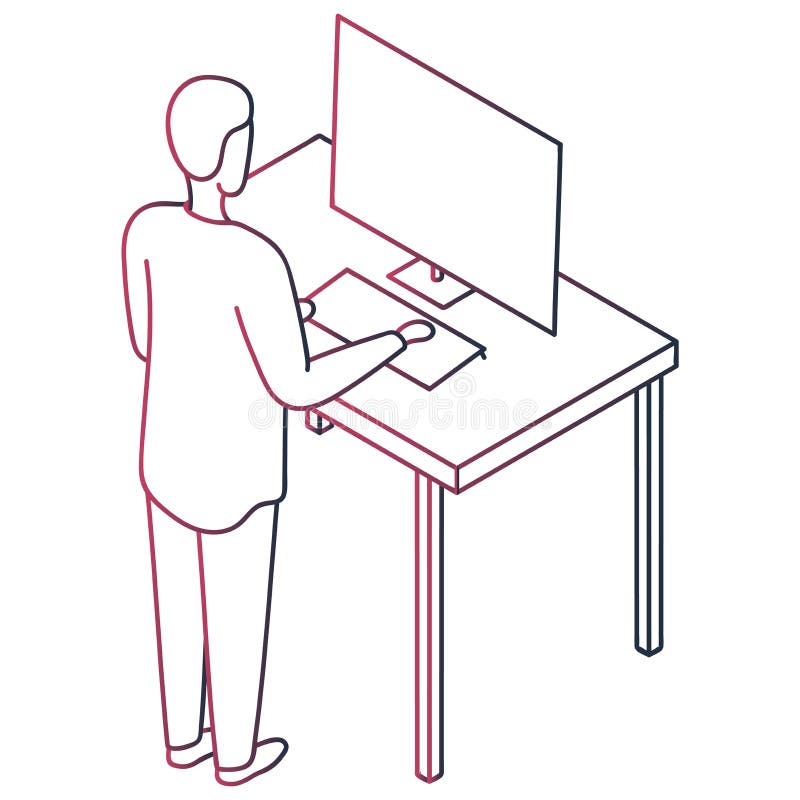 Man Works at the Computer in a Design Studio Stock Illustration ...