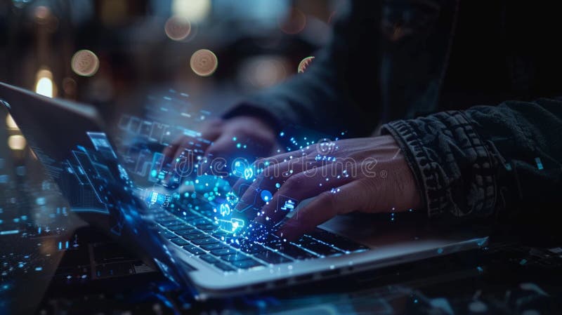 A Man Works at a Computer. Information Technology Stock Illustration ...