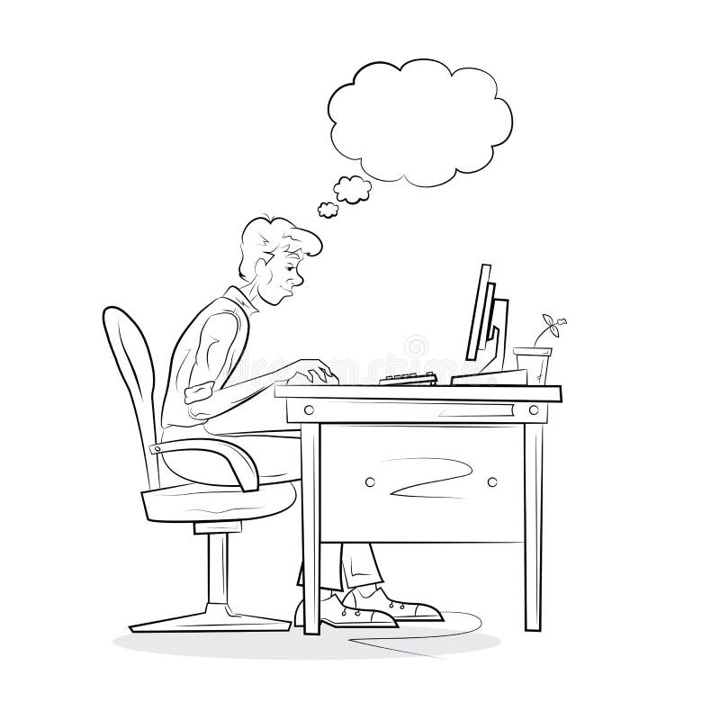 Man Works on the Computer. Vector Illustration. Stock Vector ...