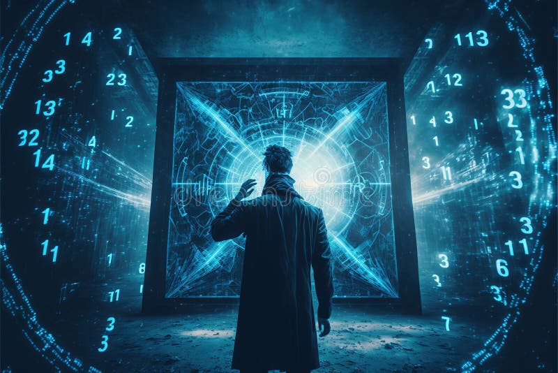 Man Works with Futuristic Control Panel, Magic System with Virtual ...