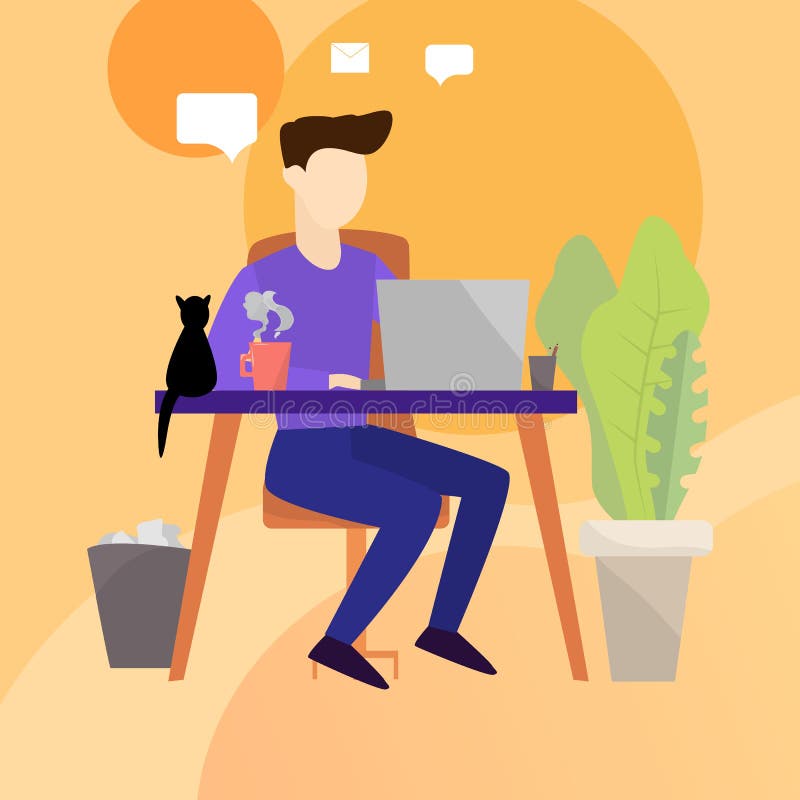 The Man Works from Home. Home Work Environment Stock Illustration ...