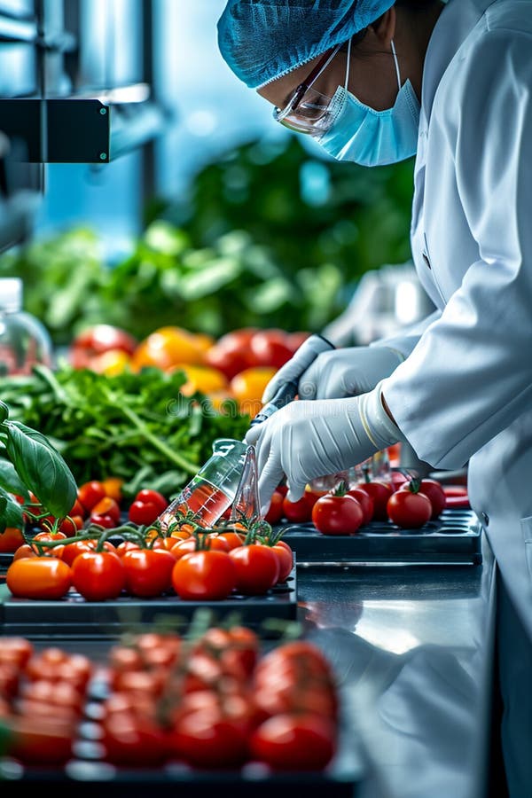 A Man Works in a Laboratory and Examines Vegetables. Selective Focus ...