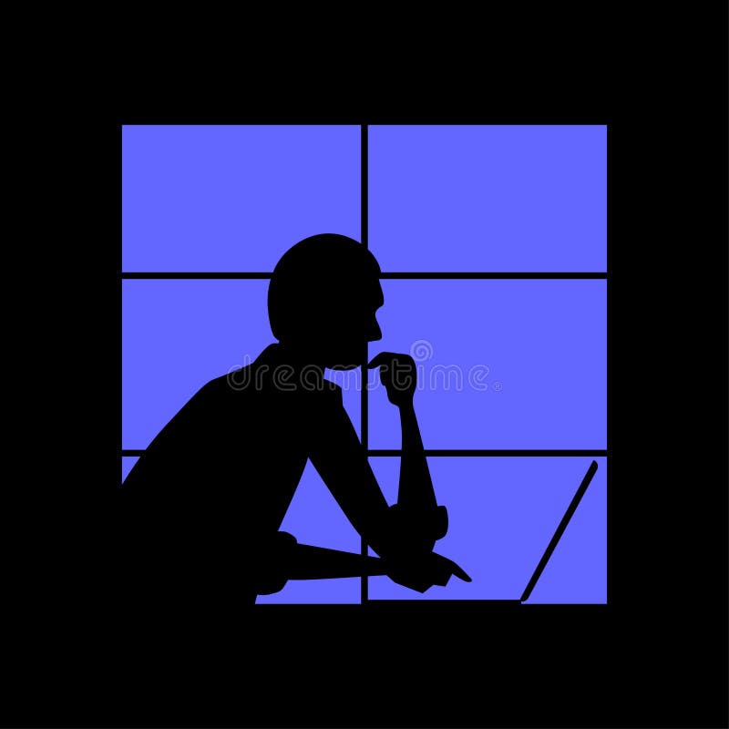 Man Works with Laptop Late at Night Stock Vector - Illustration of ...