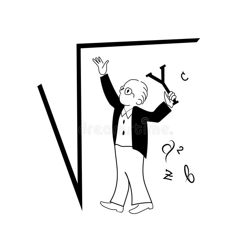 Man Works a Problem in Algebra Using Square Root Formula. Vector ...