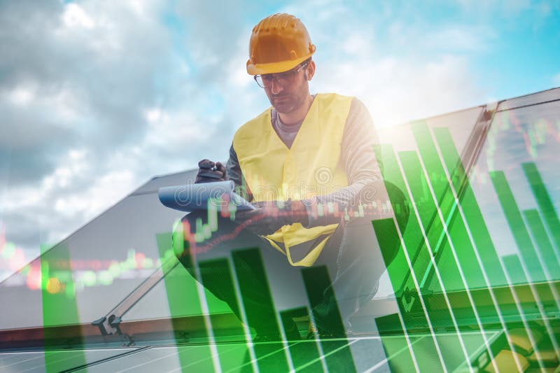 Man Works on Renewable Energy System with Solar Panel for Hot Water ...