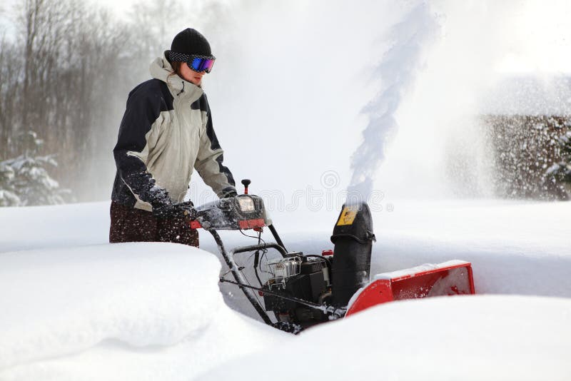 A Man Works Snow Blowing Machine Stock Image - Image of labor, engine ...