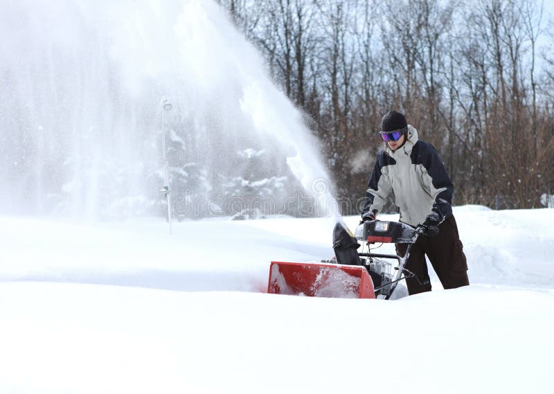 A Man Works Snow Blowing Machine Stock Photo - Image of labor, outdoors ...