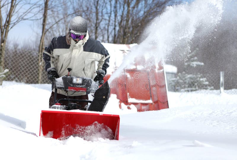 A Man Works Snow Blowing Machine Stock Image - Image of person, blades ...