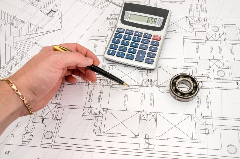 Man Works with the Technical Drawing Stock Image - Image of technical ...