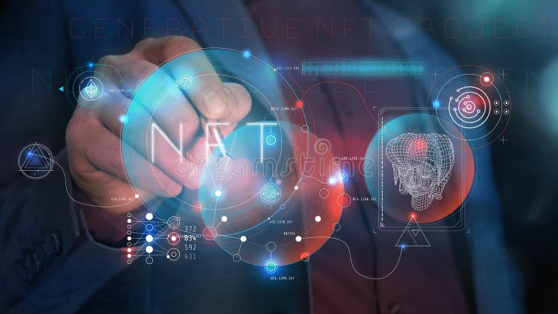 A Man Works with a Virtual NFT Panel Stock Image - Image of holographic ...